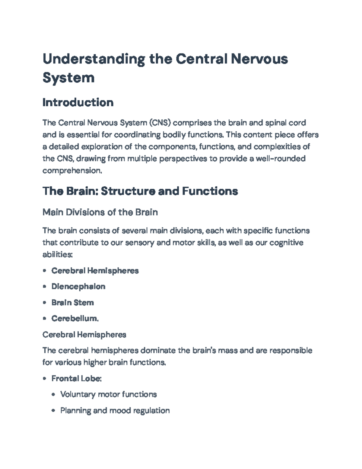 Understanding the Central Nervous System: Structure and Functions - Understanding the Central ...