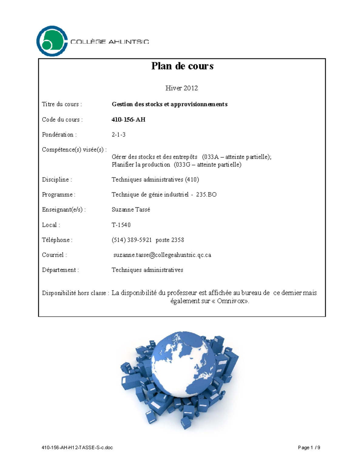 410 156 AH H12 Tasse S c - plan de cours - Plan de cours Hiver 2012 ...