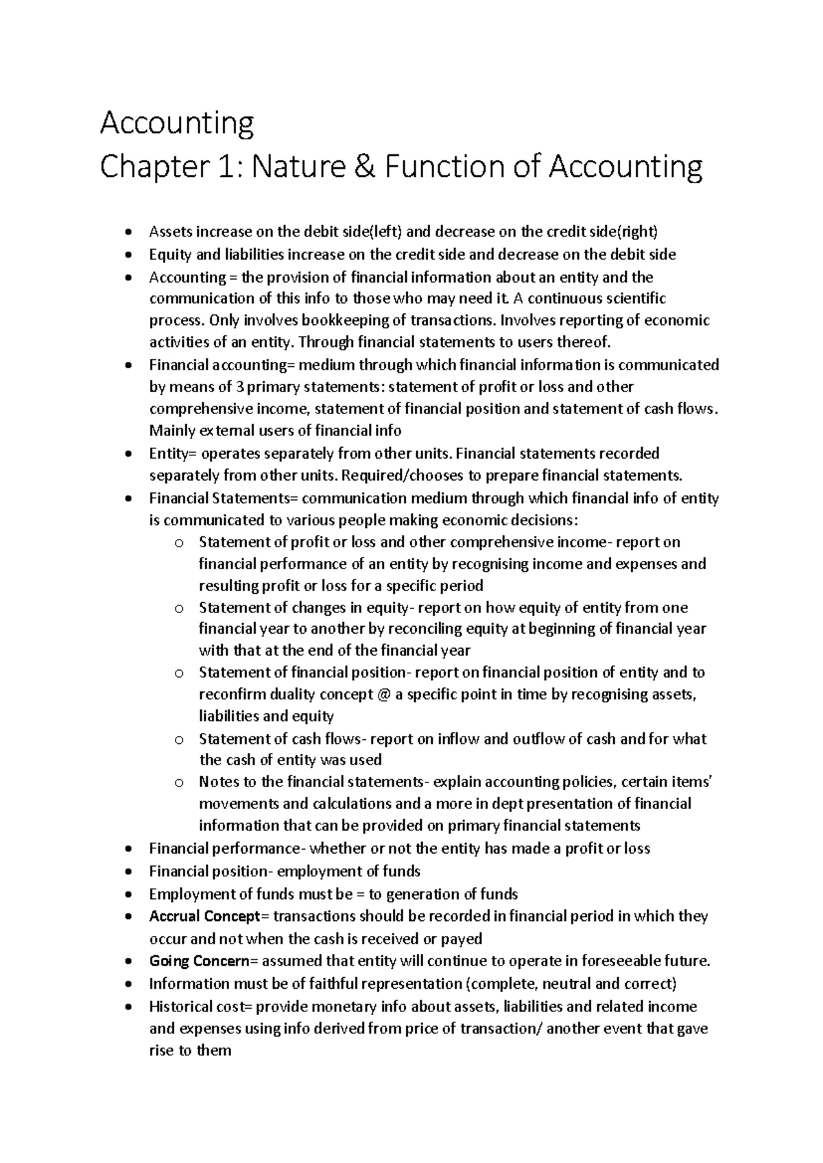 Accounting notes - A summary of chapters 1-9 including formats ...
