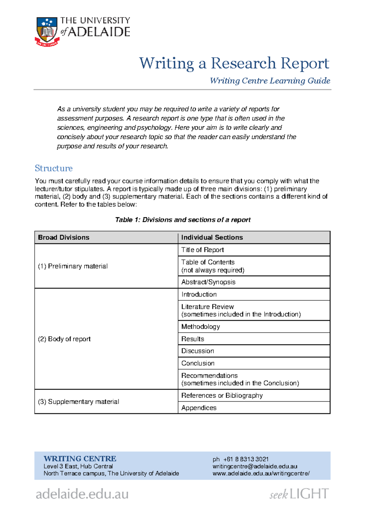 Learning Guide: Writing a Research Report (Course Code) - Studocu