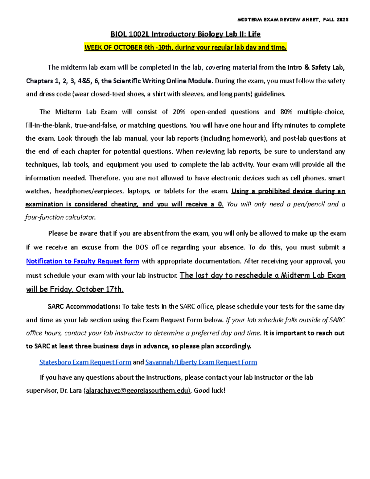 Midterm Exam Review for BIOL 1002L: Introductory Biology Lab II - Studocu