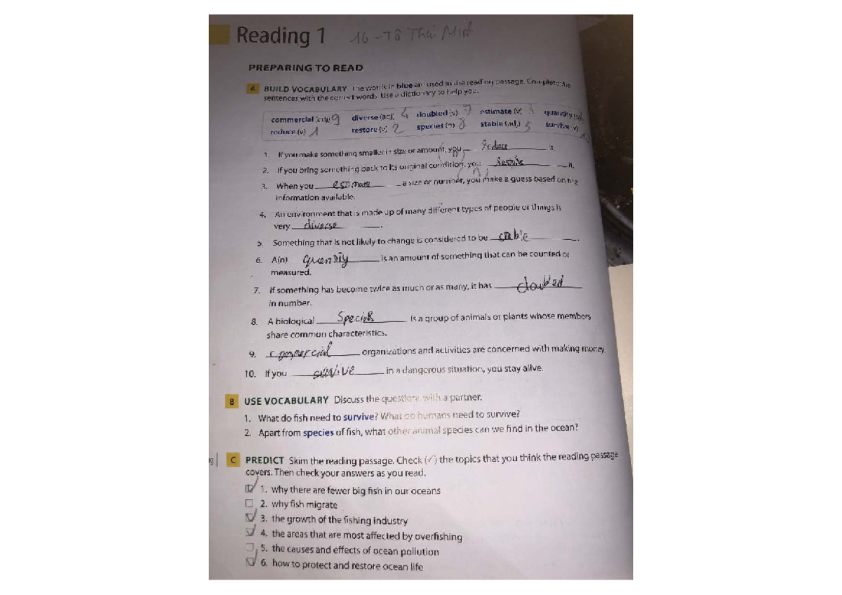 Reading 1: Vocabulary Building and Ocean Conservation (16 Thai Mins ...