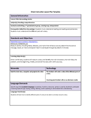 Direct Instruction Lesson Plan C909 Task 1 - WGU Bradley Vannada C909 Task 1 Direct Instruction ...