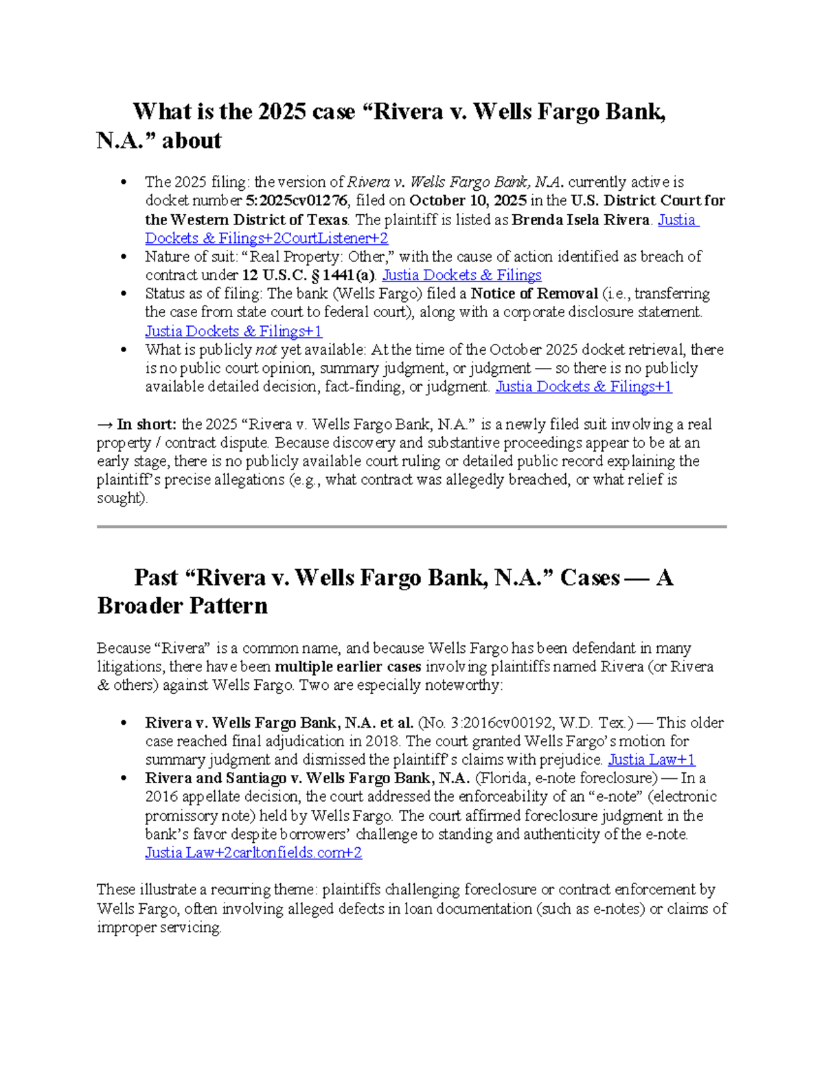 2025 Case Study: Rivera v. Wells Fargo Bank Overview - Studocu