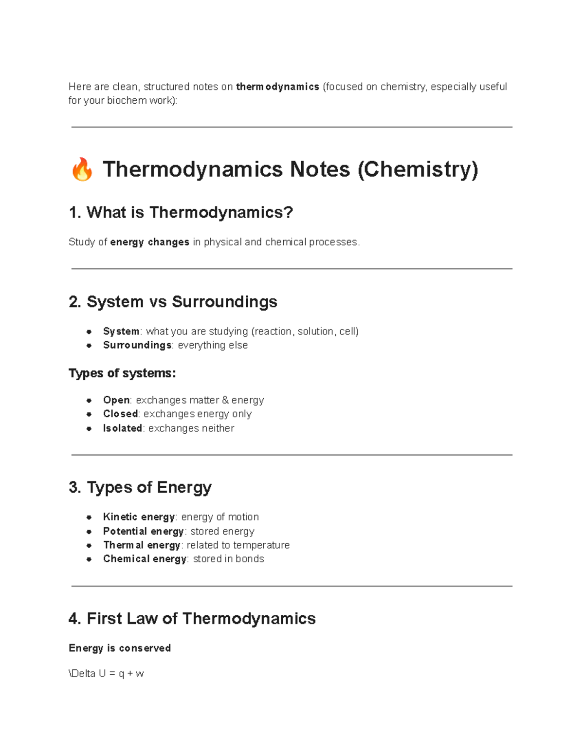 Thermodynamics Notes (Chemistry) - Key Concepts and Principles - Studocu
