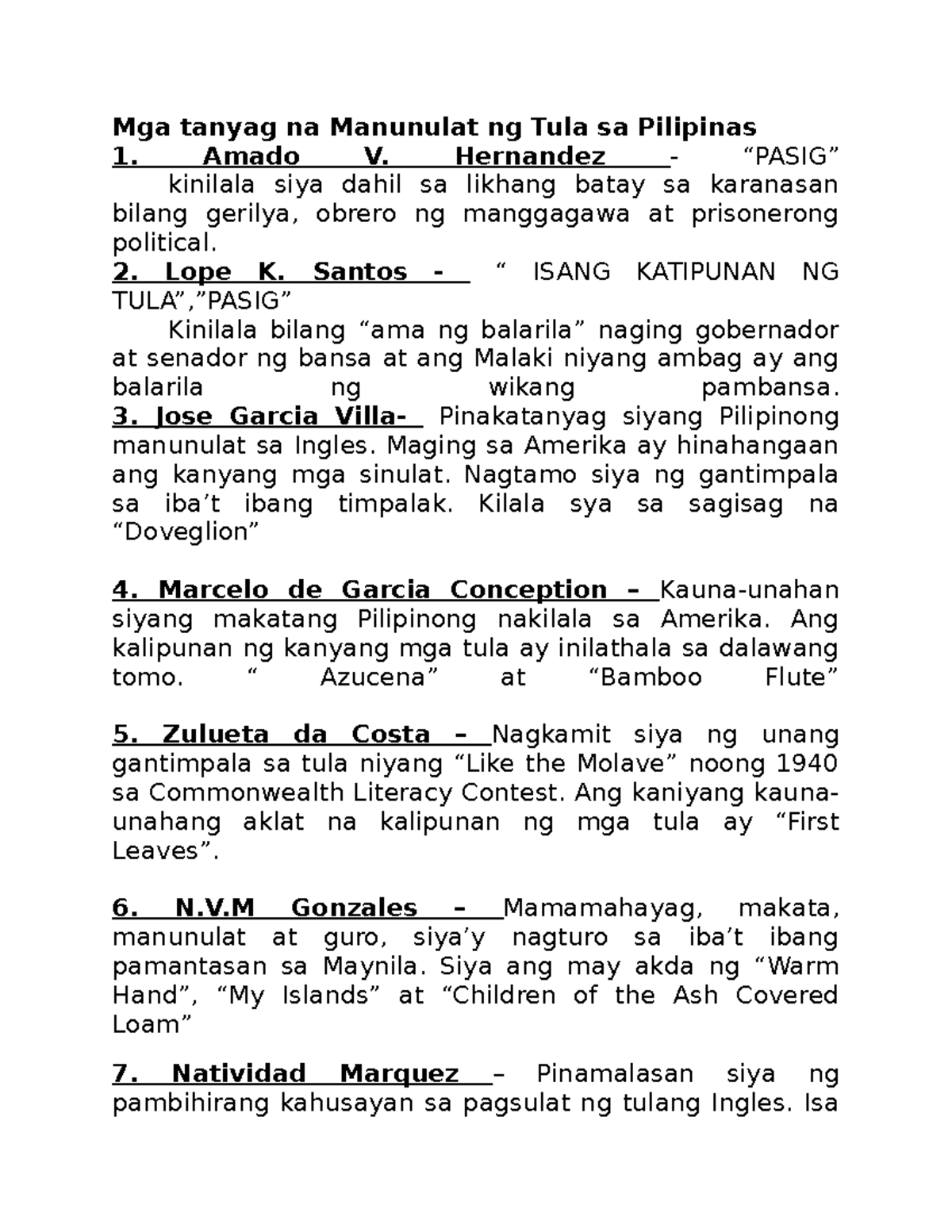 Mga tanyag na Manunulat ng Tula sa Pilipinas - Hernandez** - “PASIG ...