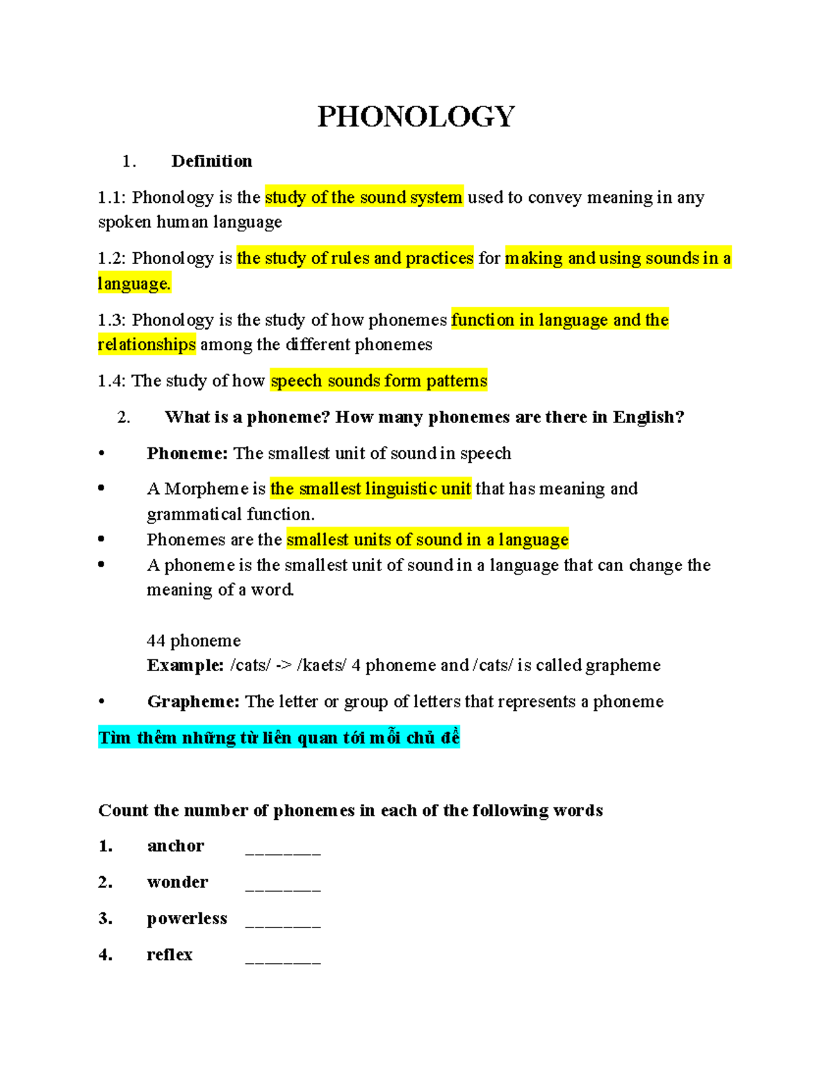 Phonology 1: Key Concepts and Definitions in Linguistics - Studocu