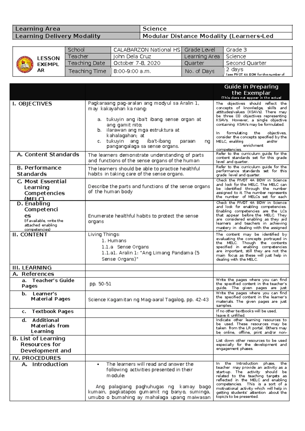 Lesson- Exemplar Mathematics Grade 4 - Lesson Plan in Mathematics 8 ...