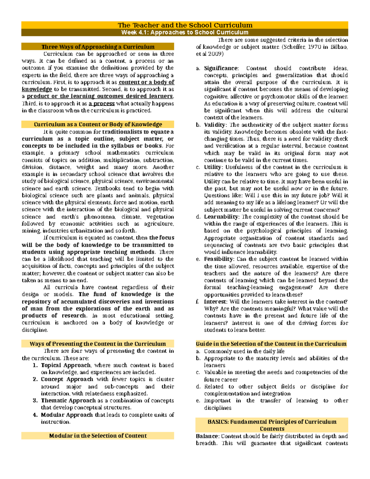 Curriculum Week 4.1: Approaches to School Curriculum Analysis - Studocu