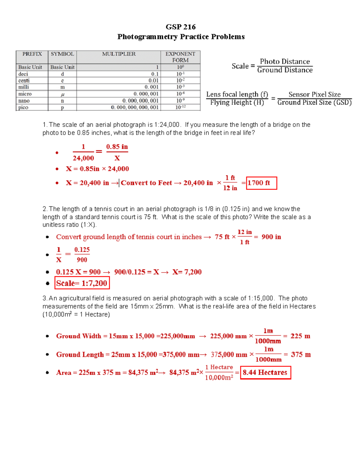 GSP 216: Photogrammetry Practice Problems & Solutions Guide - Studocu