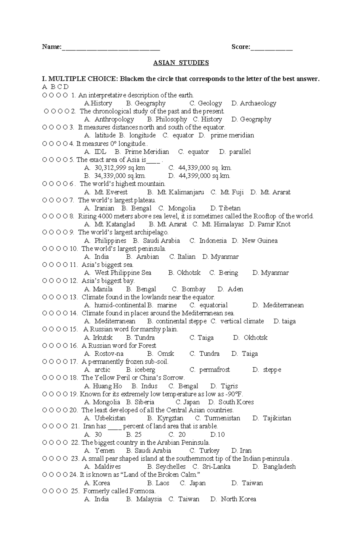Asian Studies I: Midterm Multiple Choice Review - Studocu
