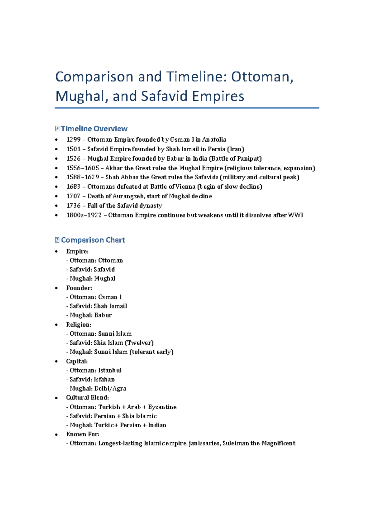 Comparative Timeline of the Ottoman, Safavid, and Mughal Empires - Studocu