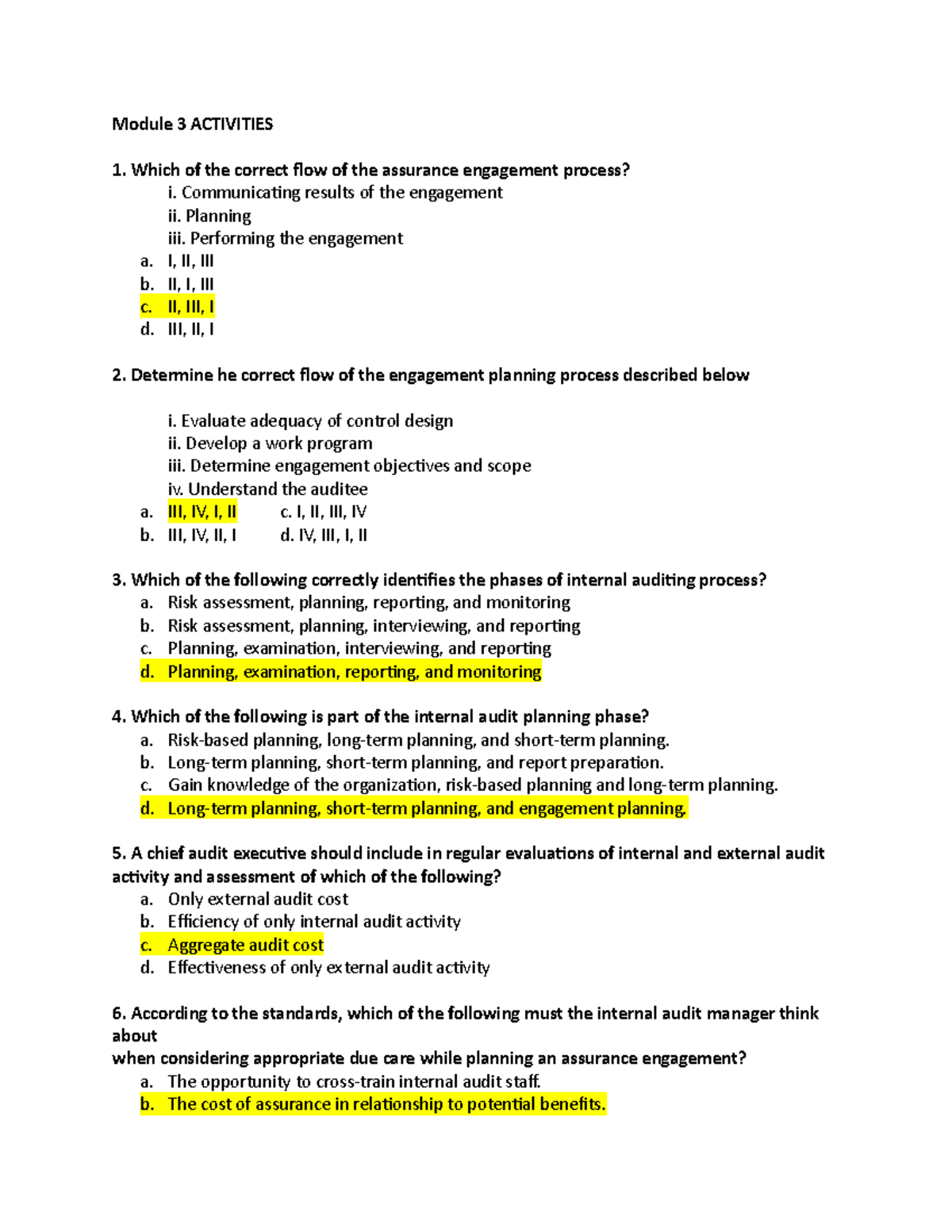 Module 3 Activities: Internal Audit Engagement Process Overview - Studocu