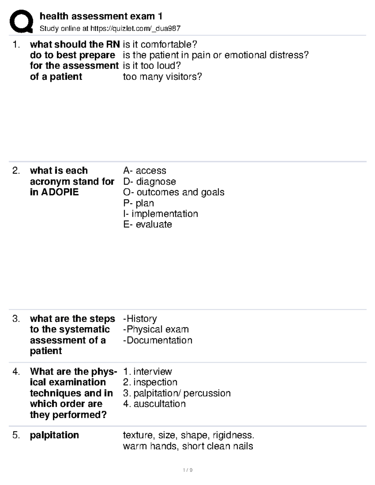 Health Assessment Exam 1: Comprehensive Study Guide - Studocu
