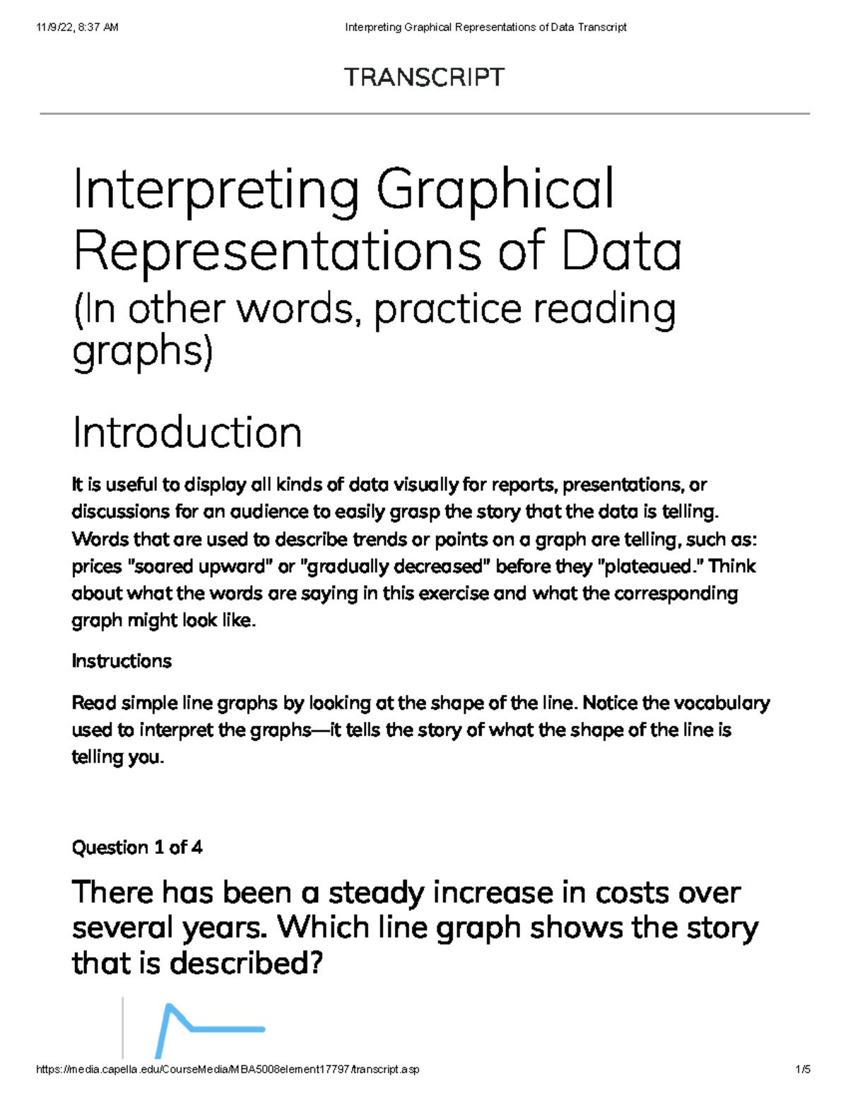Activity Interpreting Graphical Representations of Data Transcript ...