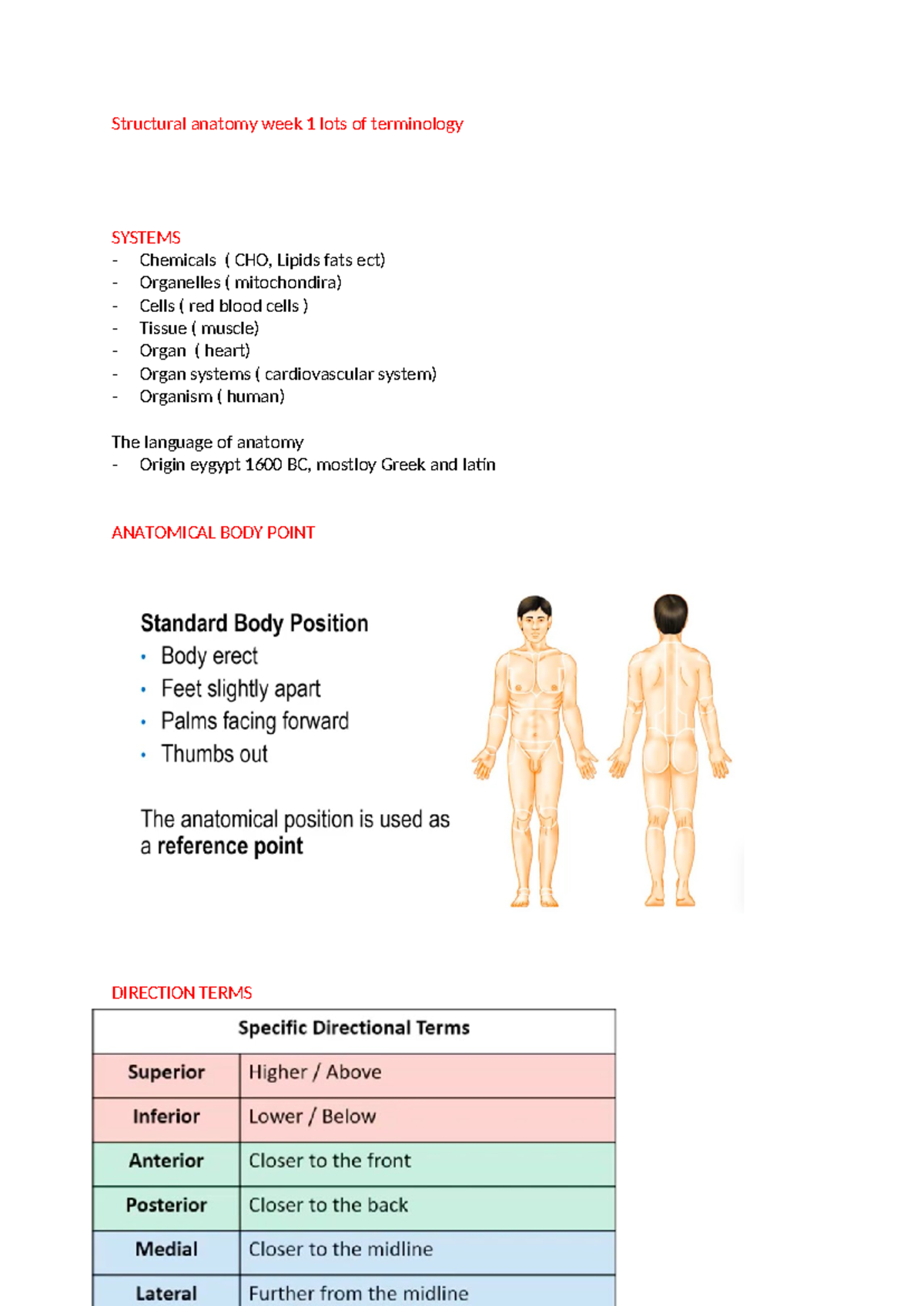 Structural Anatomy (BIO 101) - Comprehensive Lecture Notes - Studocu