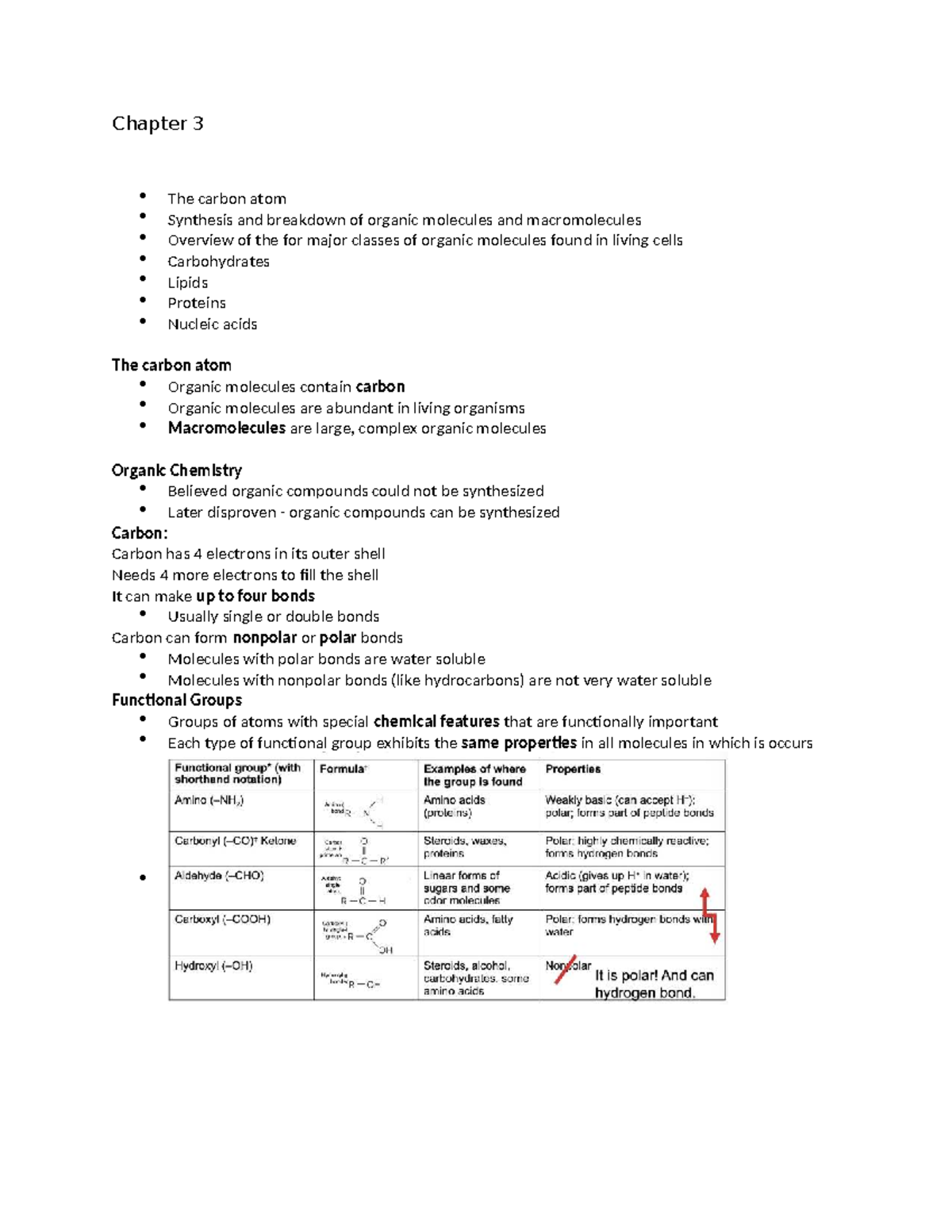 Chapter 3: Organic Molecules & Macromolecules Overview (BIO 101) - Studocu