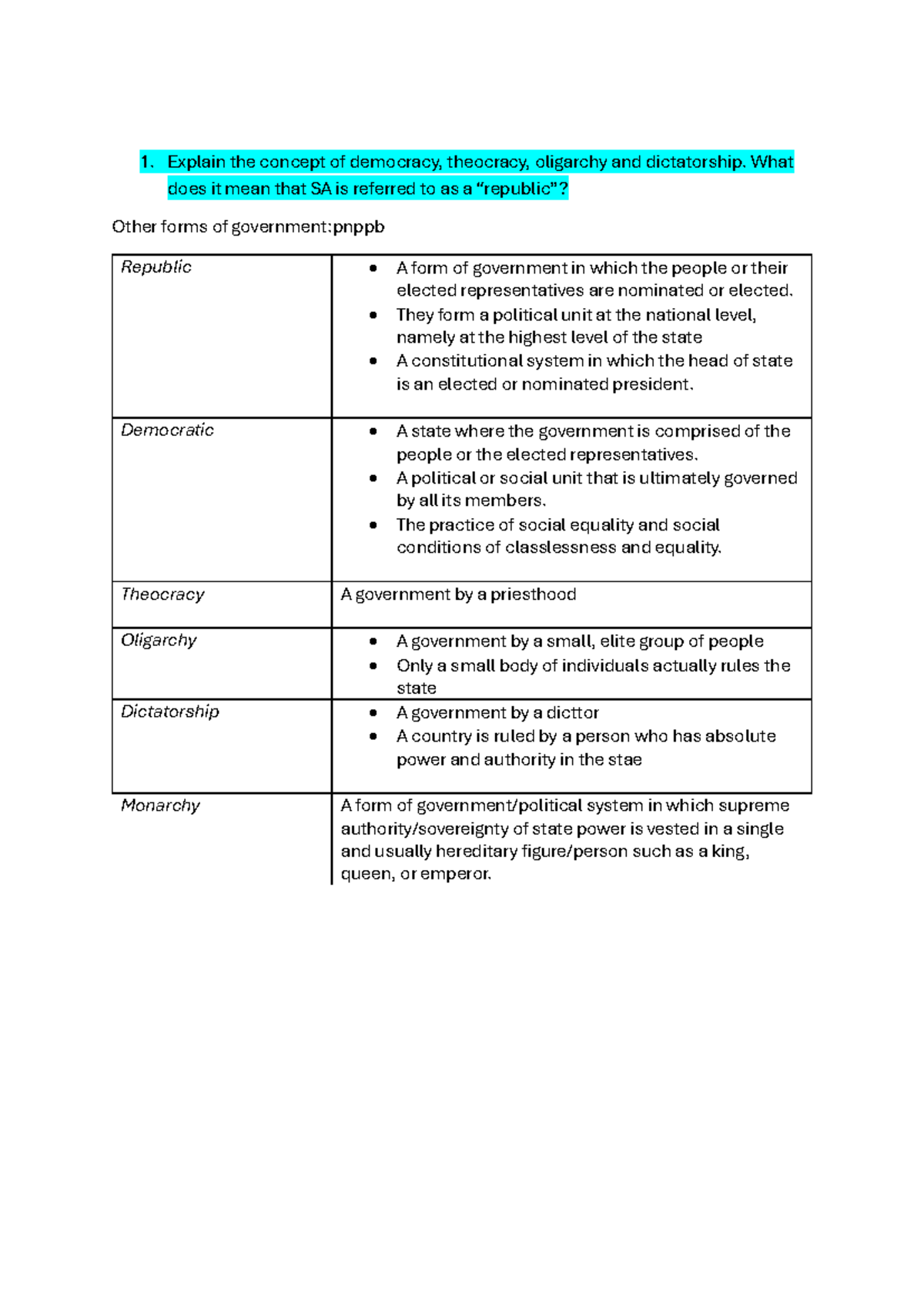 Forms of Government: Democracy, Theocracy, Oligarchy, and Dictatorship ...