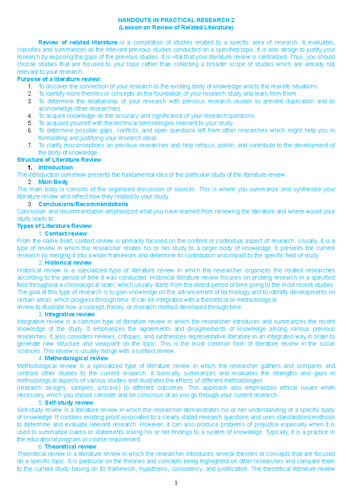 RRL - Lecture Notes on Review of Related Literature in Research - Studocu