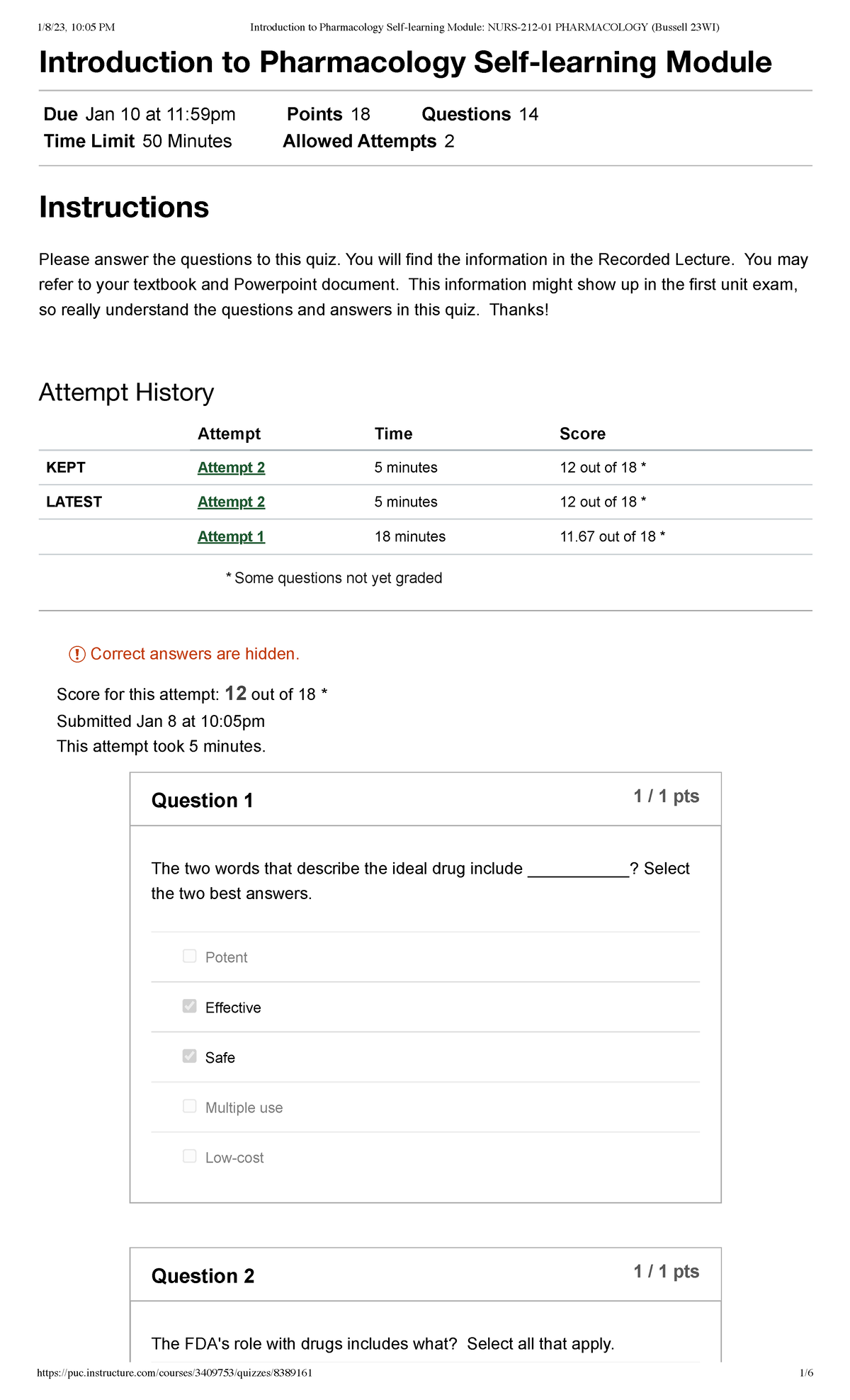 NURS-212-01 Quiz: Introduction to Pharmacology (Bussell 23WI) - Studocu