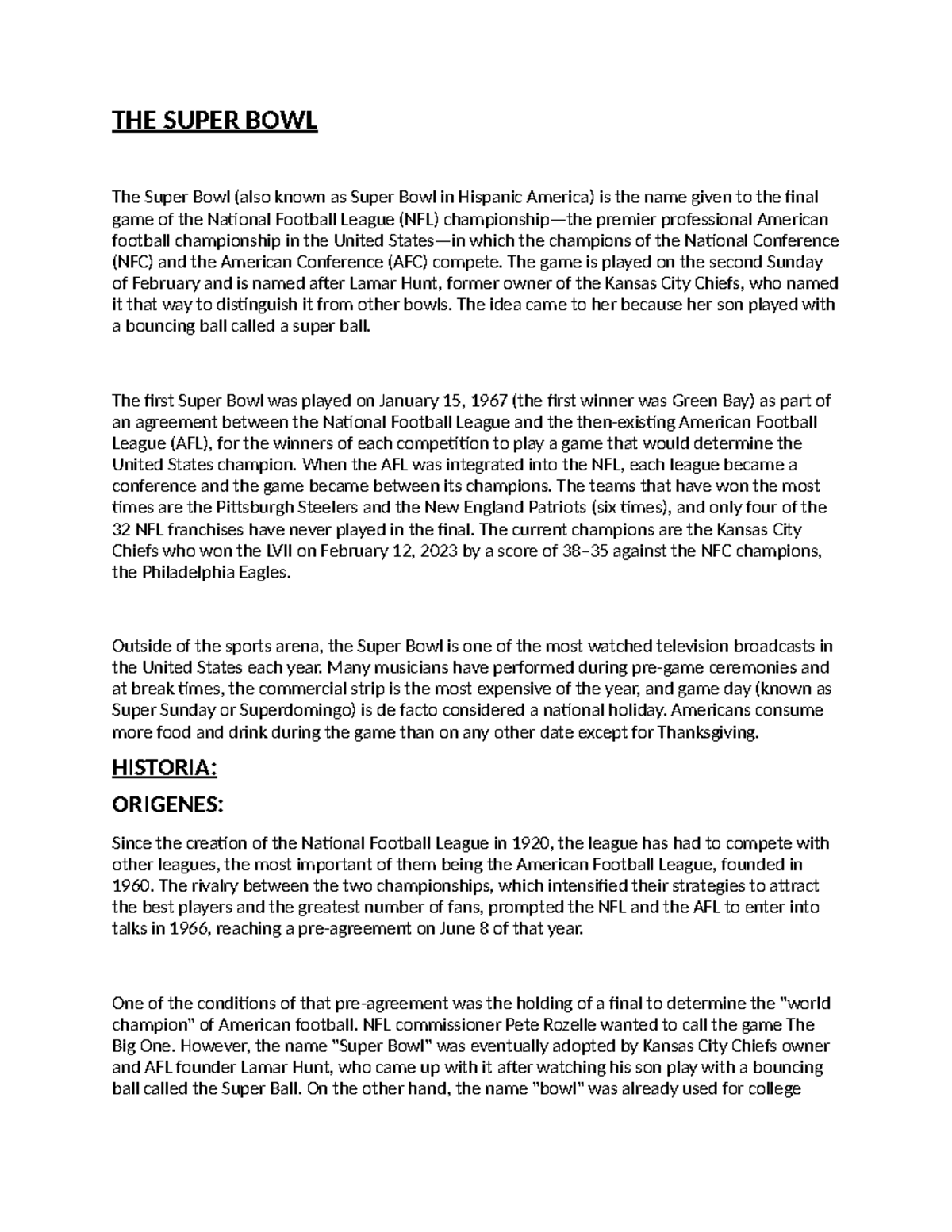 Super Bowl History and Overview - ING101 Document - Studocu