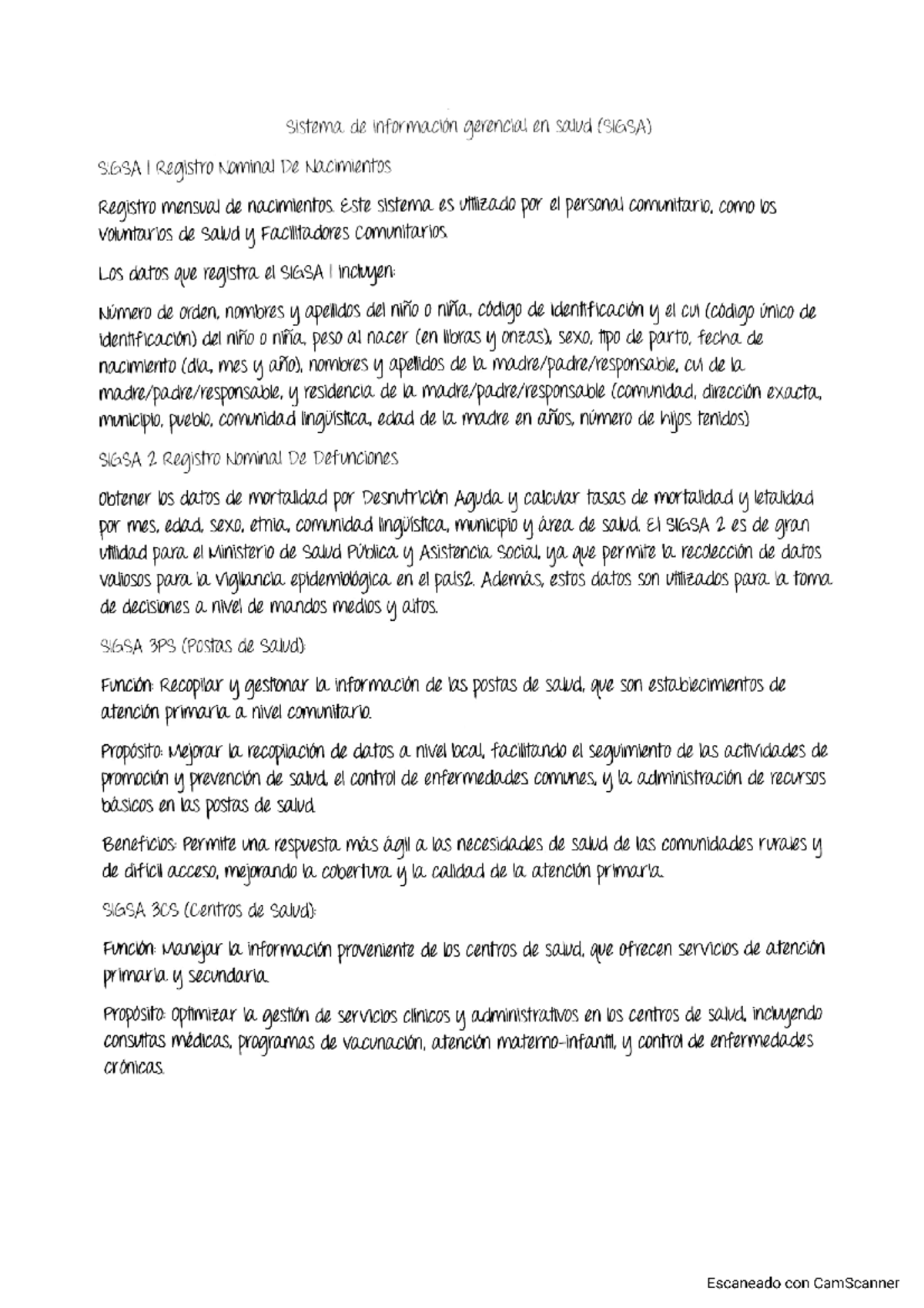 SIGSA: Sistema de Información Gerencial en Salud y Epidemiología - Studocu