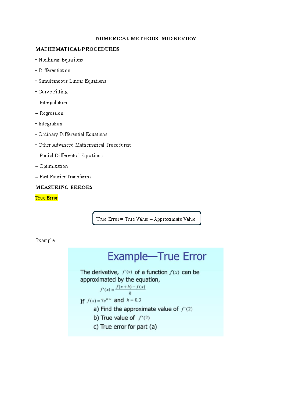 Numerical Methods - Good - NUMERICAL METHODS- MID REVIEW MATHEMATICAL ...