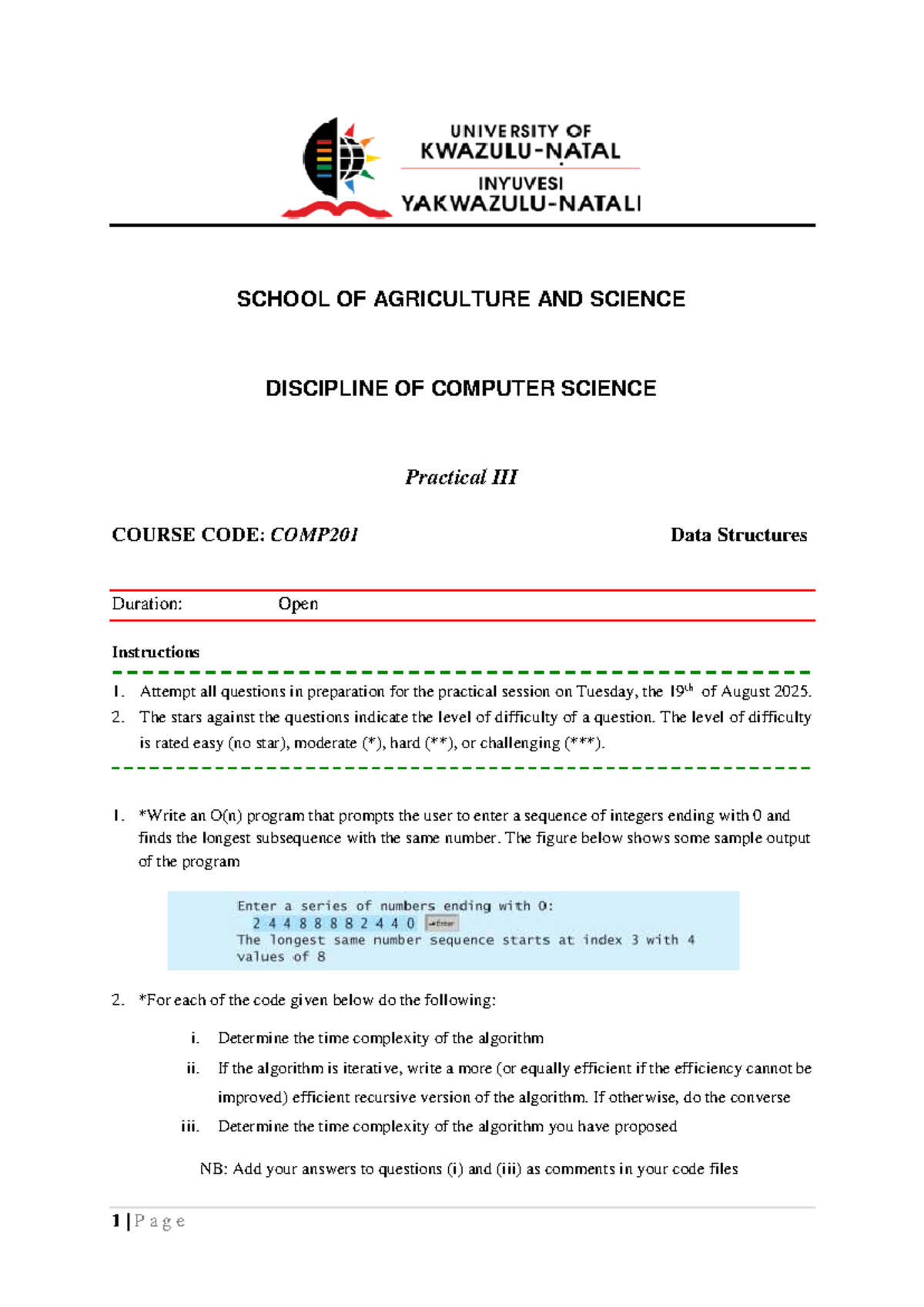 Comp201 Practical III: Data Structures Programming Tasks - Studocu