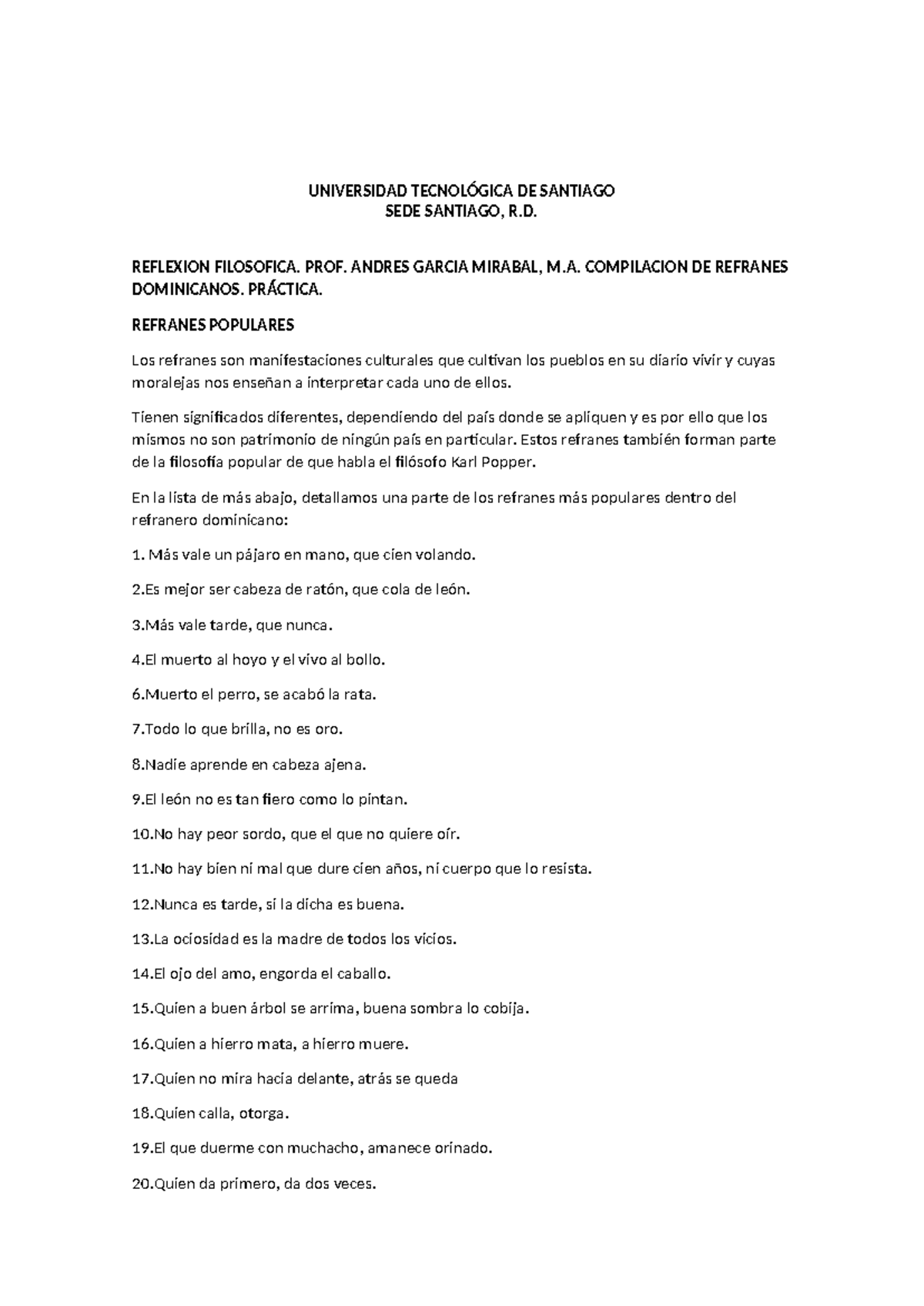 Refranes Populares Dominicanos: Compilación y Reflexión Filosófica ...