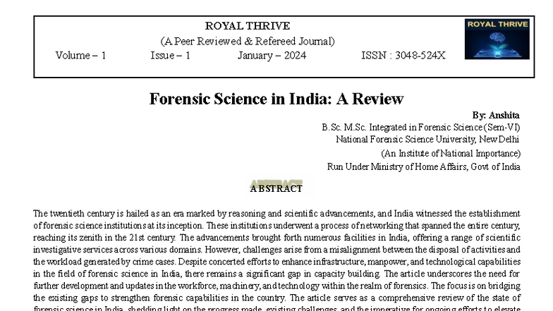 Forensic Science in India: Challenges and Developments (B.Sc. M.Sc ...
