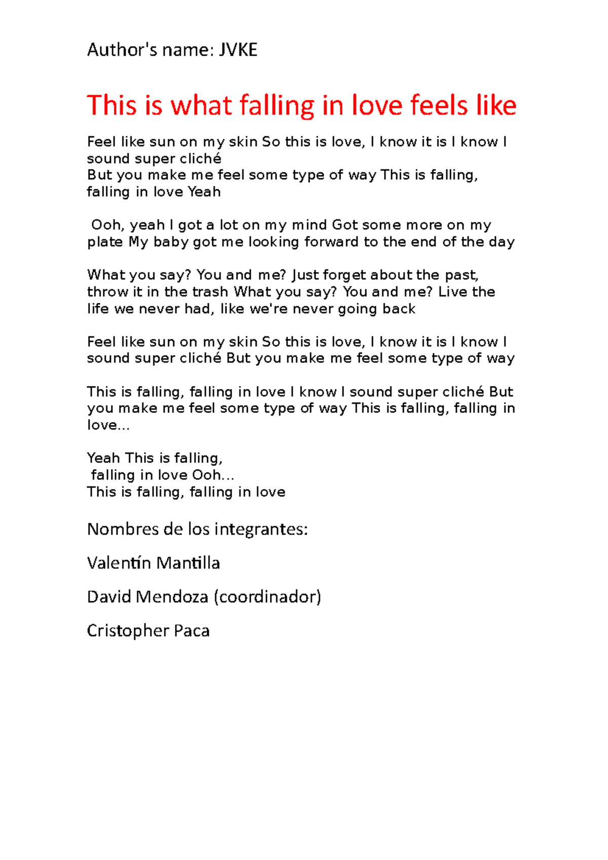 This is what falling in love feels like - Author's name: JVKE This is ...