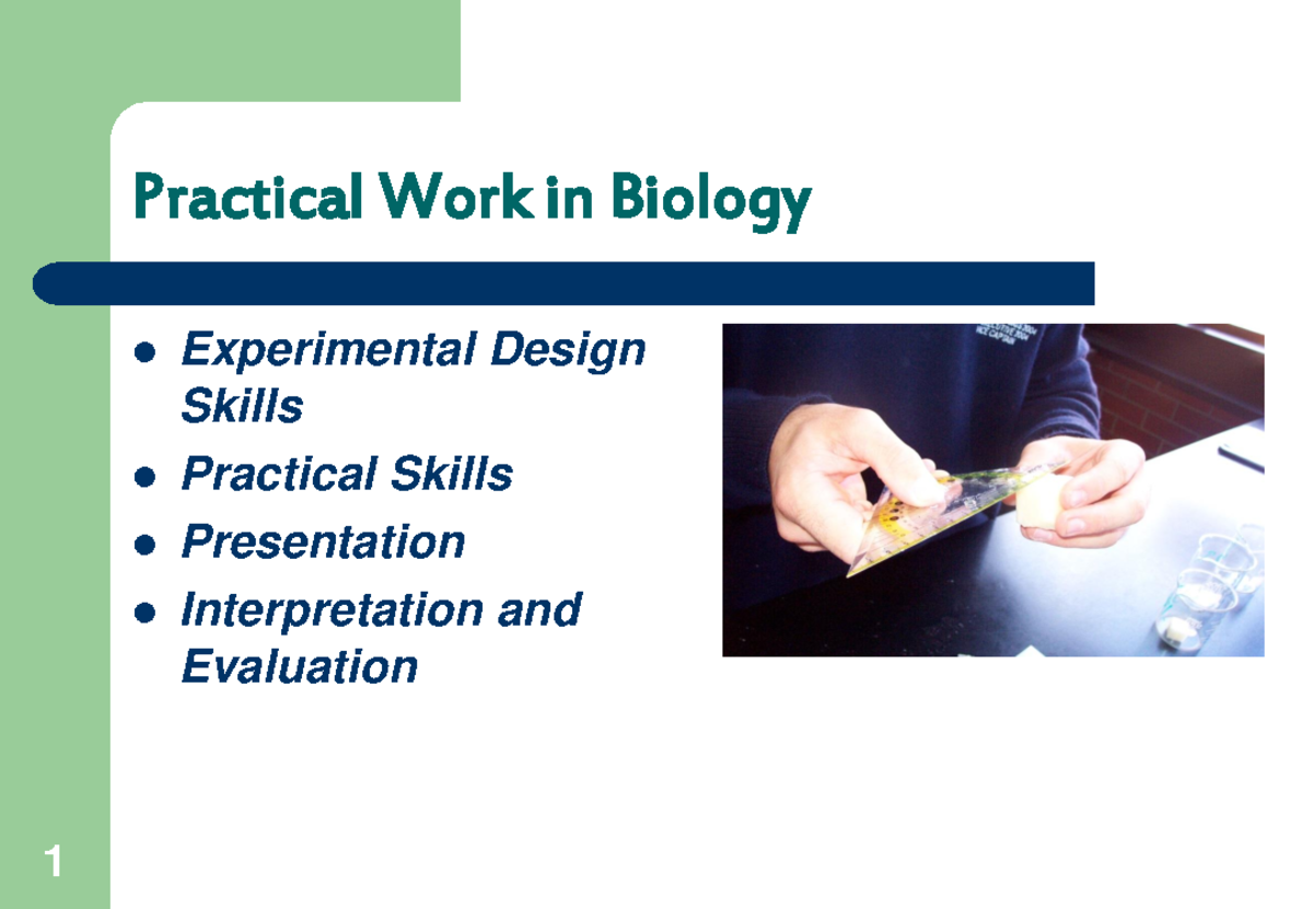 Practical Work in Biology: Experimental Design Skills Overview - Studocu
