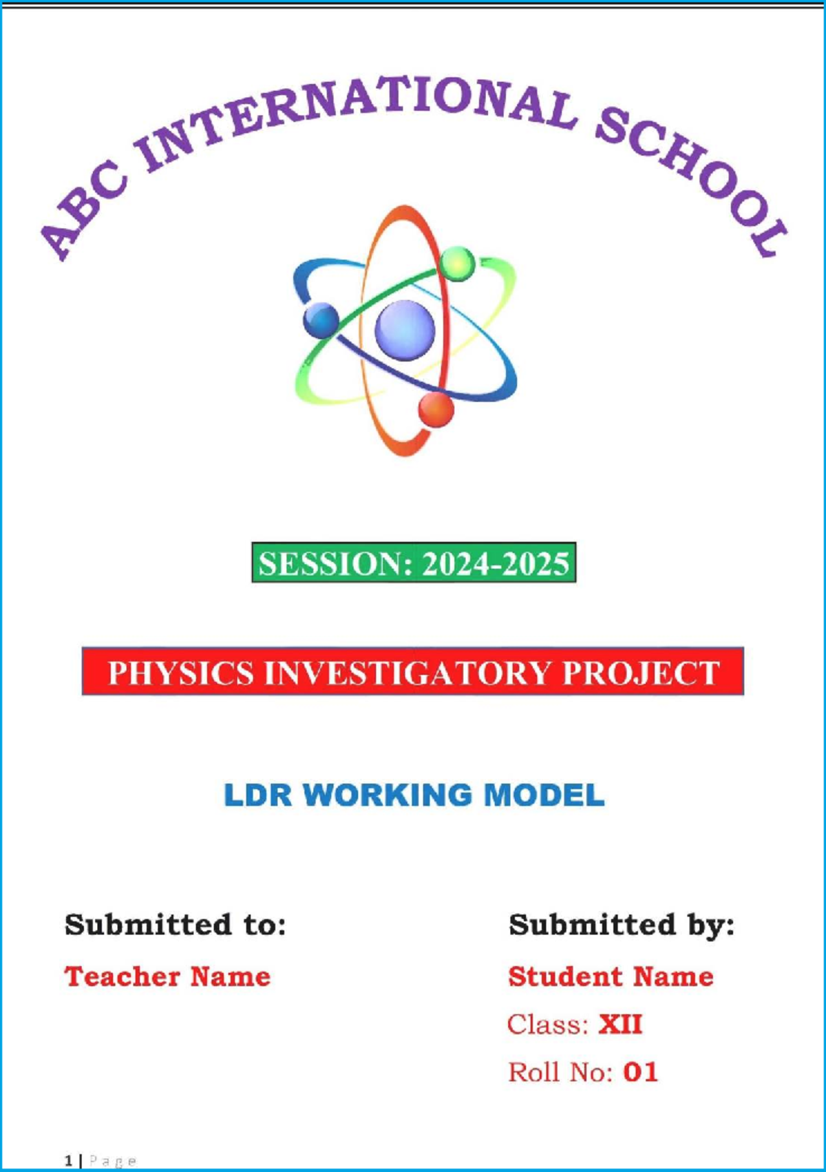 LDR Working Model Project (Class XII) - Physics Investigatory Report ...