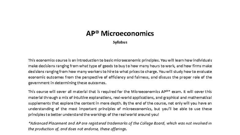 AP Microeconomics Syllabus: Key Principles and Course Overview - Studocu