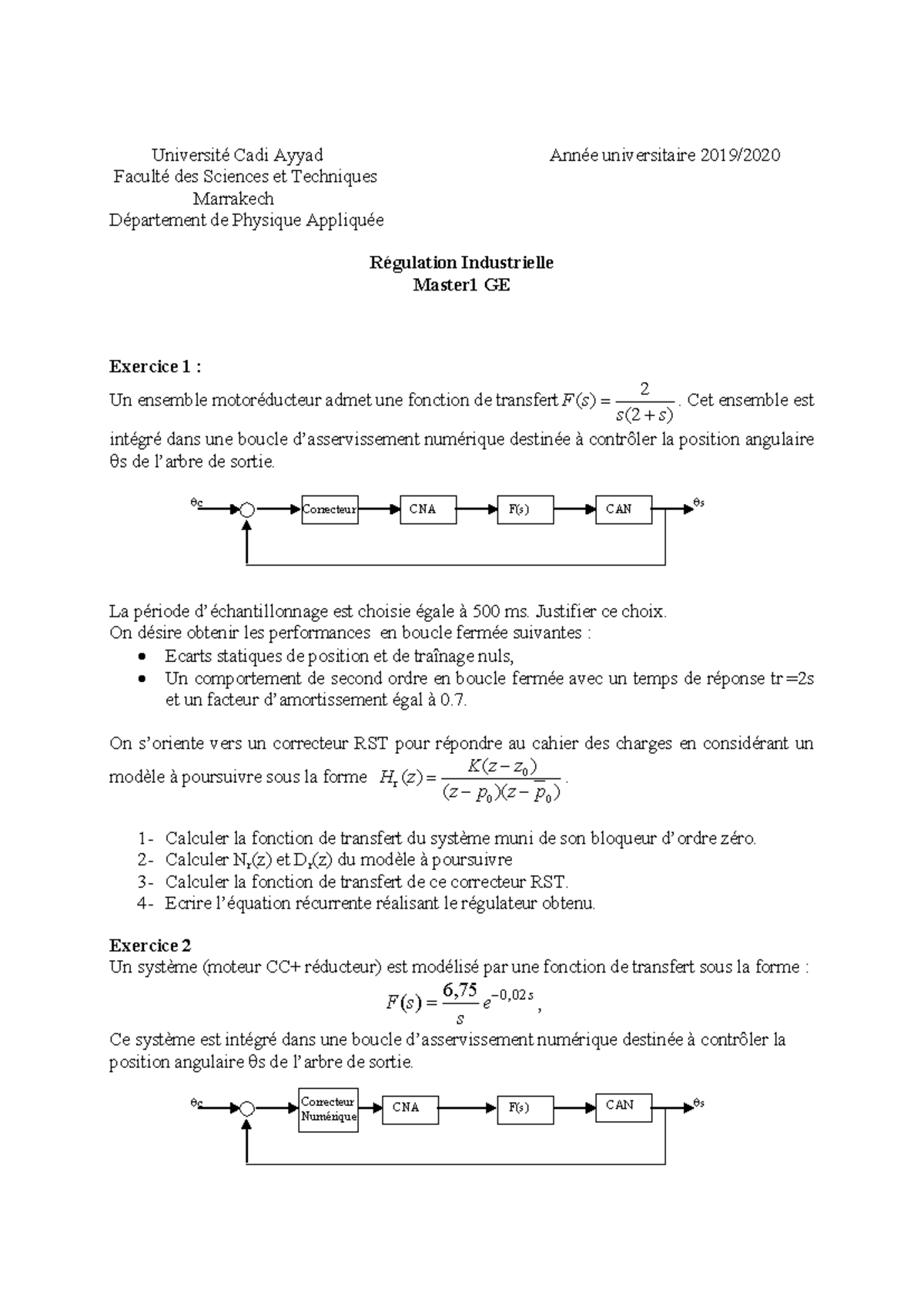 Exercices RST de Correction - Master1 GE - Université Cadi Ayyad - Studocu