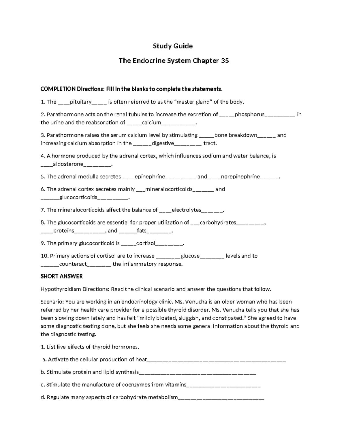 Ch 35 Endocrine System Study Guide & Hypothyroidism Insights - Studocu