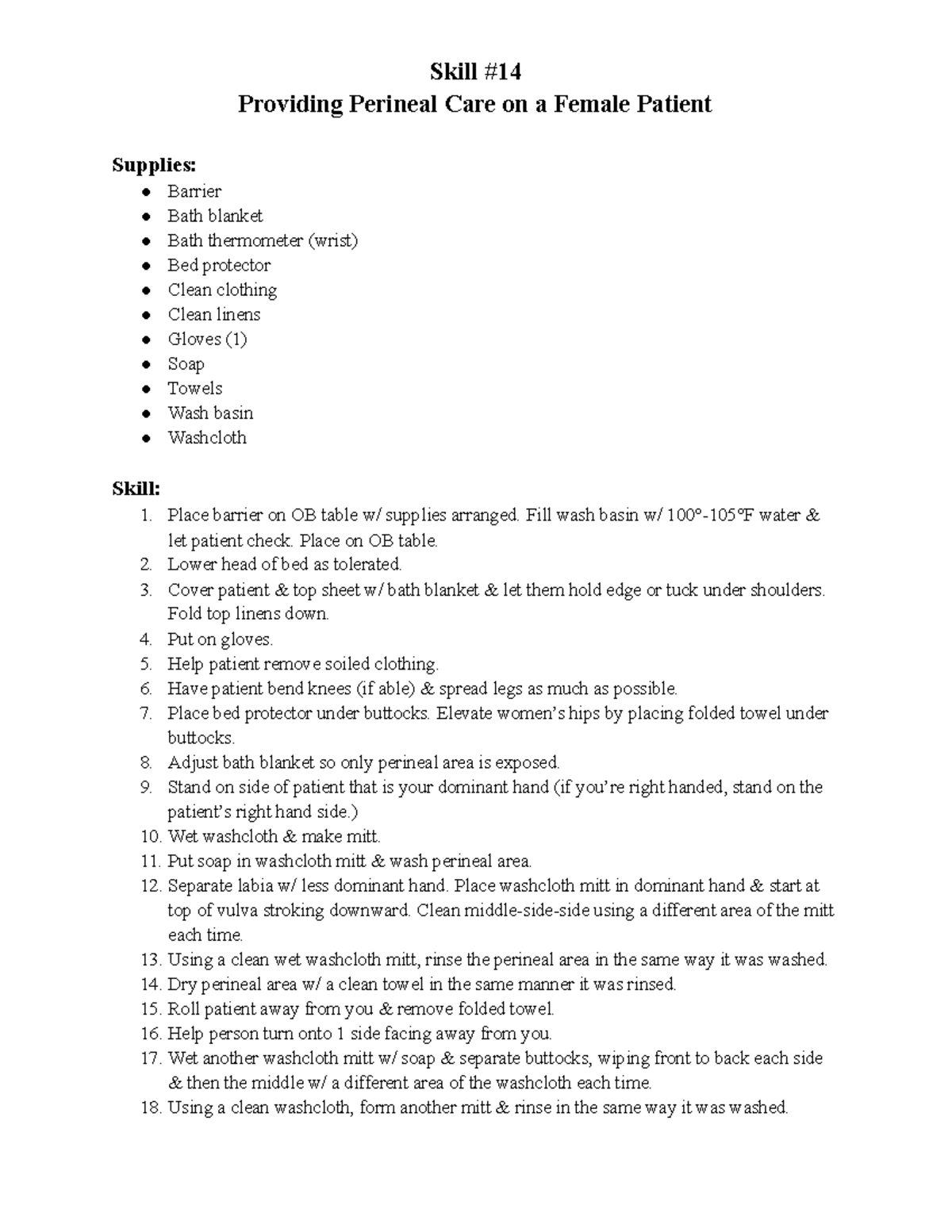 Red Cross CNA Skill #14 - Female Perineal Care - Skill Providing ...