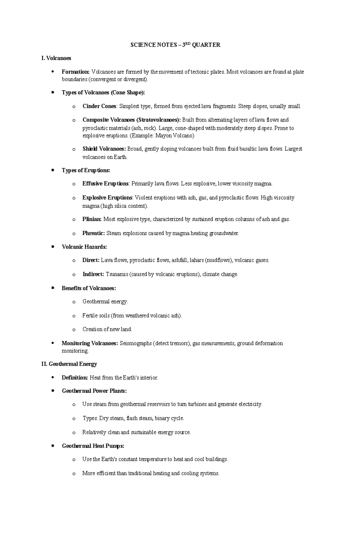 SCIENCE NOTES: VOLCANOES, GEOTHERMAL ENERGY & CLIMATE FACTORS - Studocu
