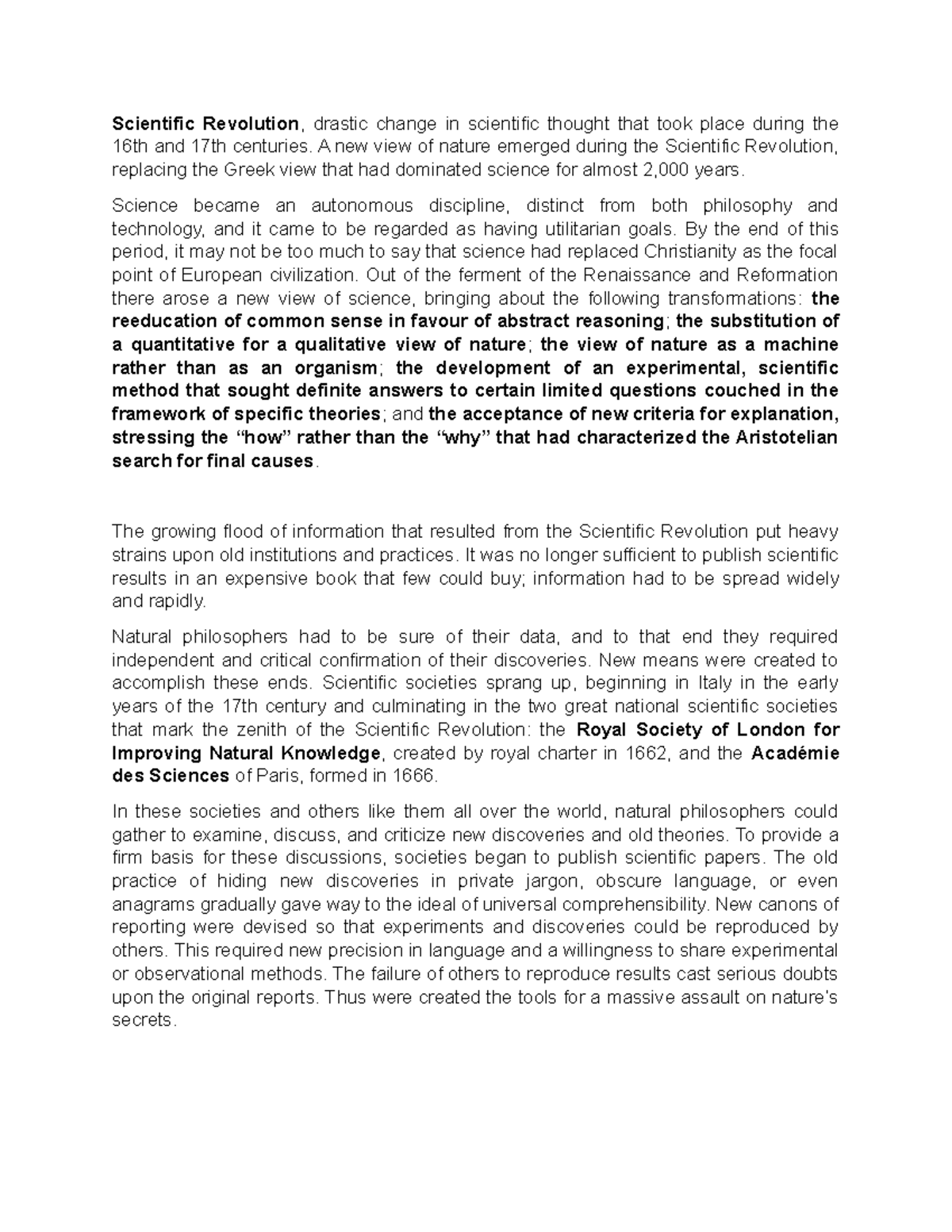 Scientific Revolution - A new view of nature emerged during the ...
