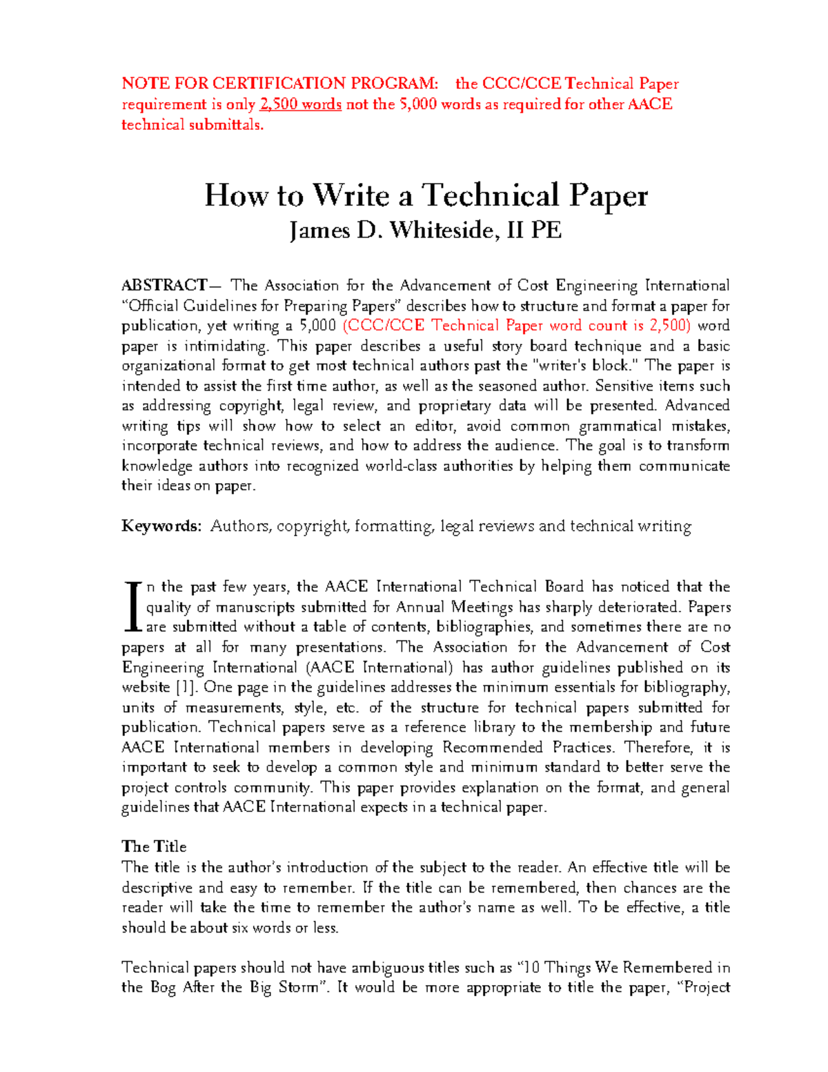 AACE 2023: Guidelines for Writing a 2,500-Word Technical Paper - Studocu