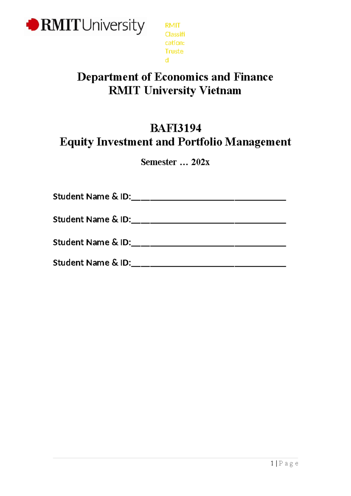 BAFI Equity Investment & Portfolio Management Report Assignment - Studocu