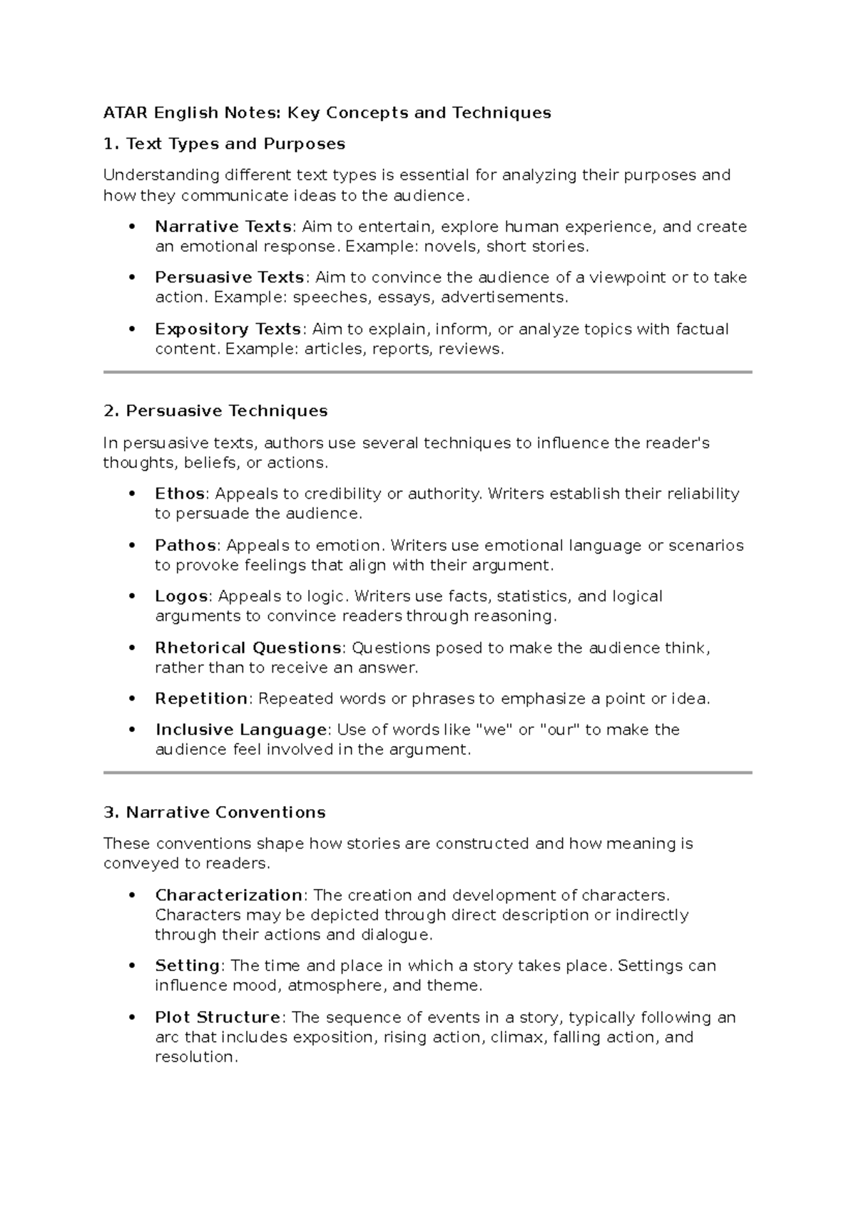 ATAR English Notes: Key Concepts in Text Types & Techniques - Studocu