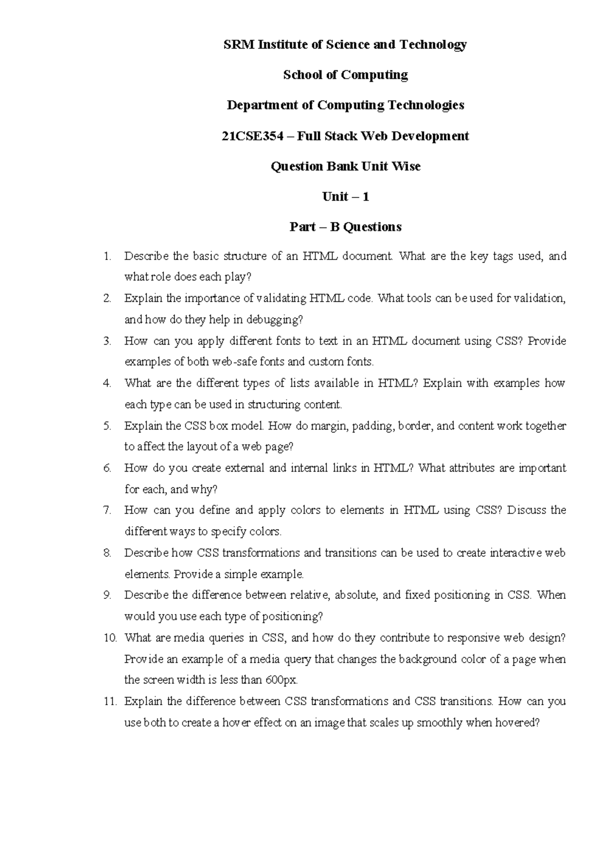 21CSE354T - Full Stack Web Development Comprehensive Question Bank ...