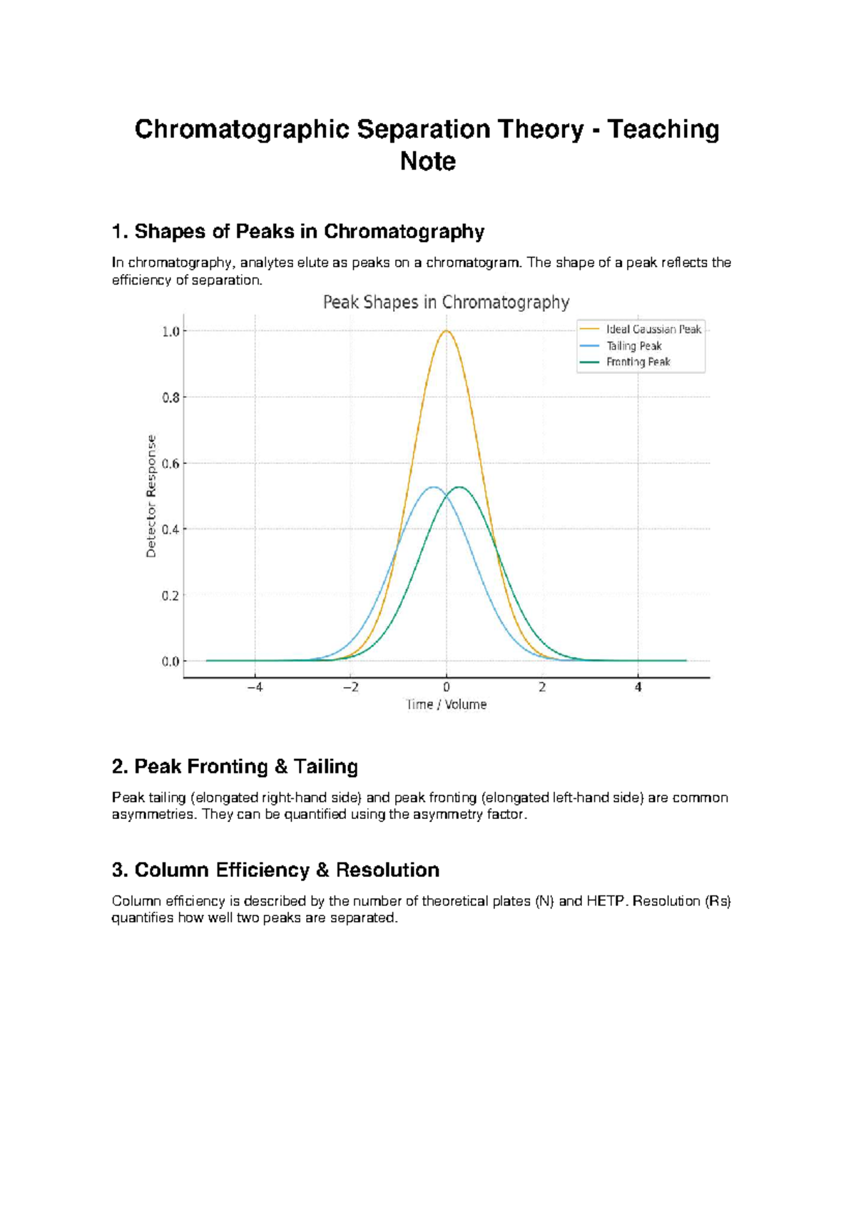 Chromatography Teaching Note - Chromatographic Separation Theory ...