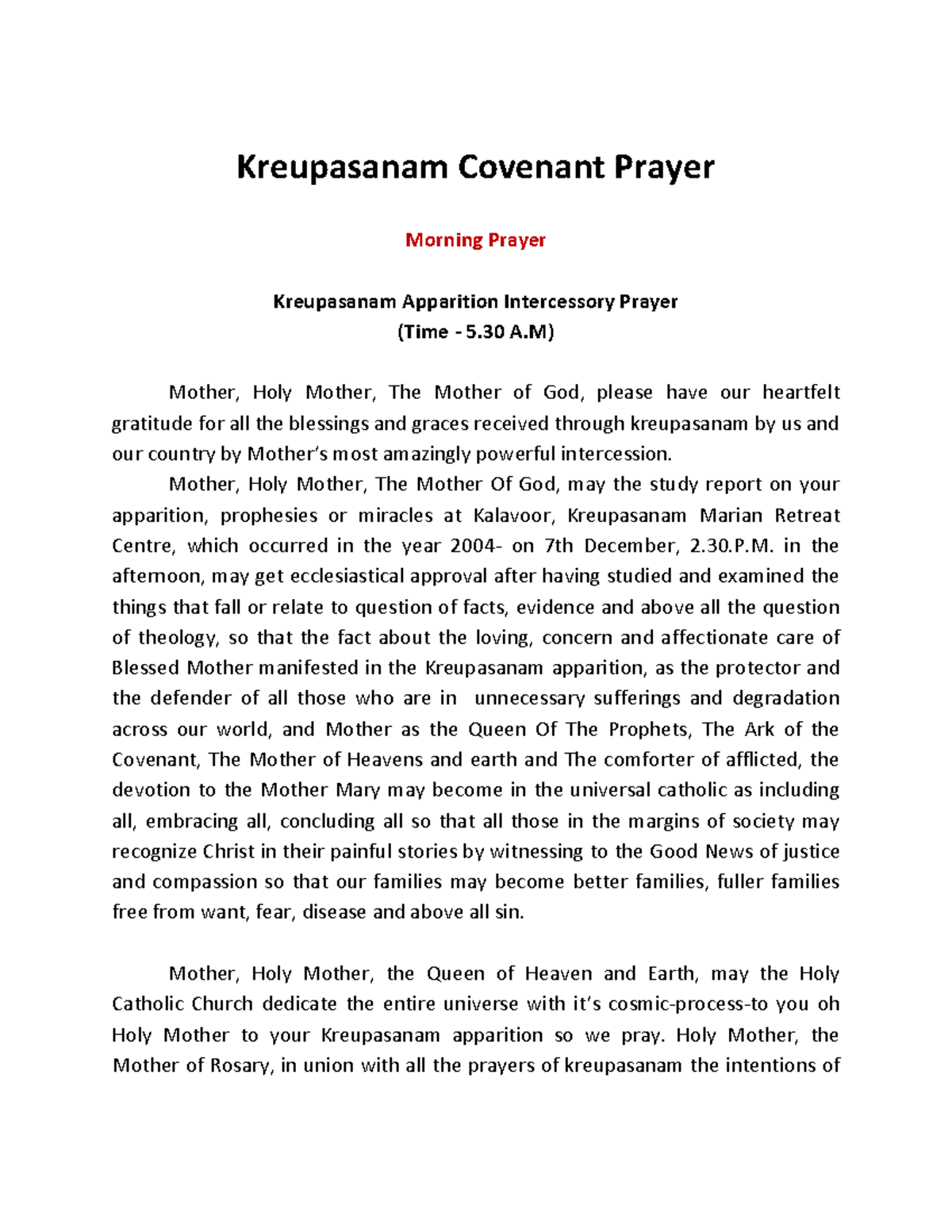Kreupasanam Covenant Prayer: Morning and Evening Devotions - Studocu