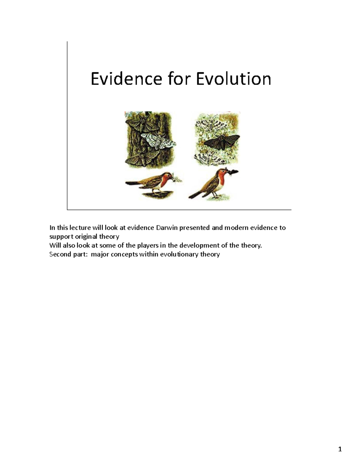 Lecture on Evolutionary Theory and Darwin's Evidence - Studocu