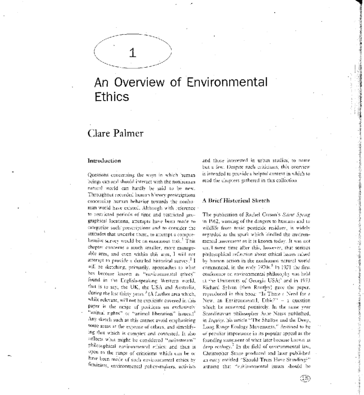 An Overview of Environmental Ethics (Course Code: ENV 101) - Studocu