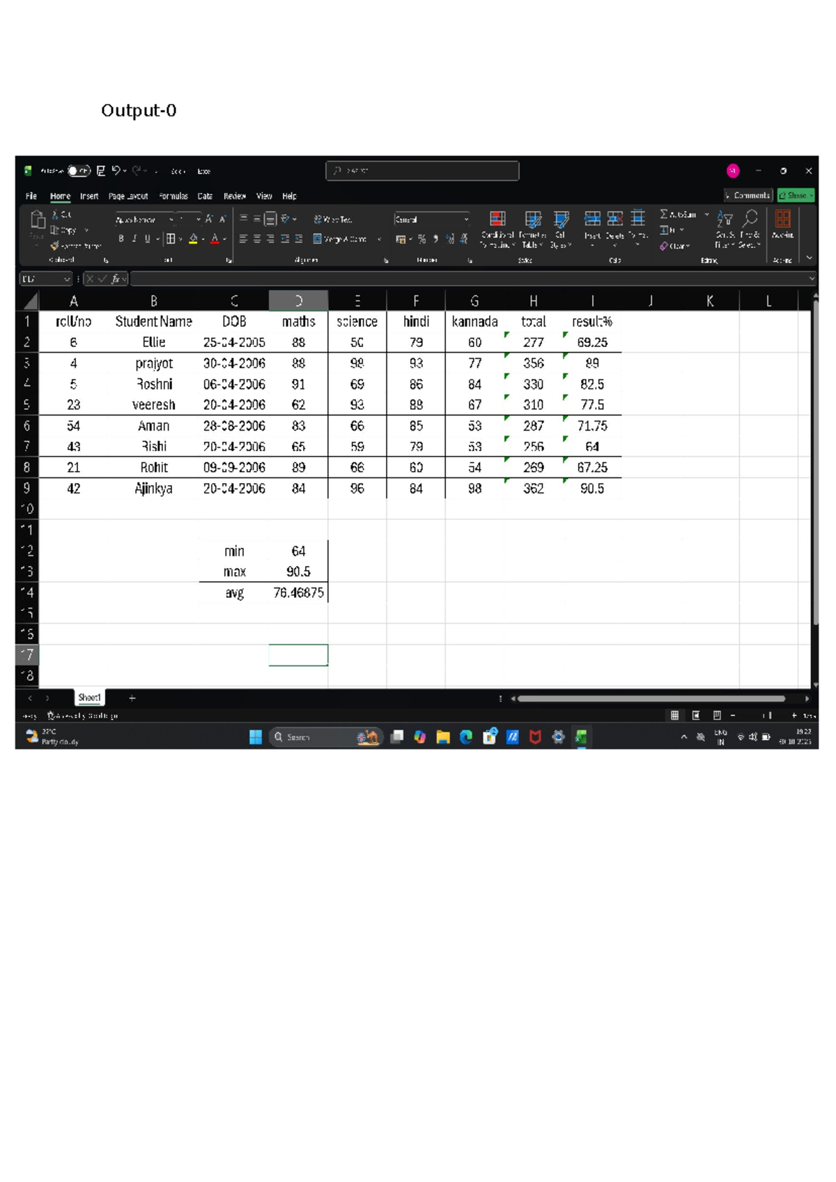 Excel Grade Report for Veerexpt 1 - Output of 1 Exp - Studocu