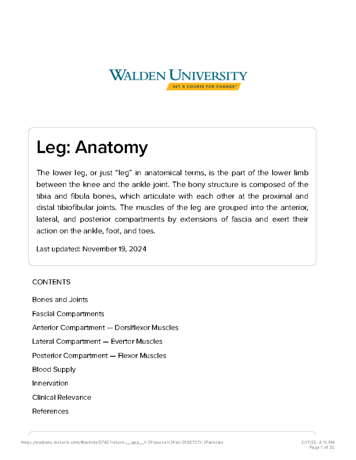 Muscle Compartments of the Leg: An Overview of Function and Innervation ...