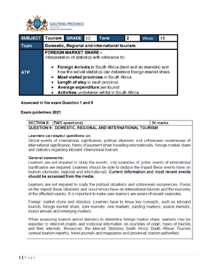 Tourism Grade 12 tour planning - Tourism Grade 12 Term 1 – Week 4 Topic ...